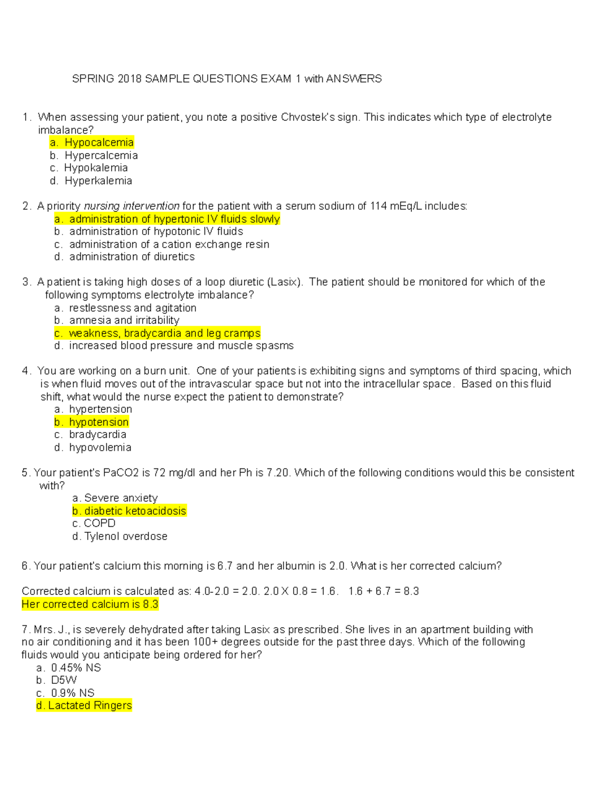 Spring 2018 Sample Questions EXAM 1 with Answers - SPRING 2018 SAMPLE ...