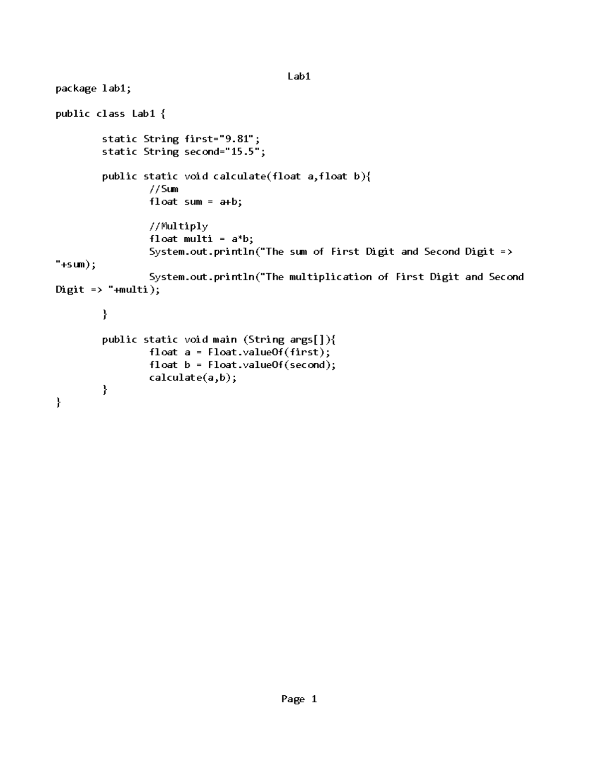 Lab 1 1 (3 files merged) - Calculate sum and multiply of 2 number - Lab ...