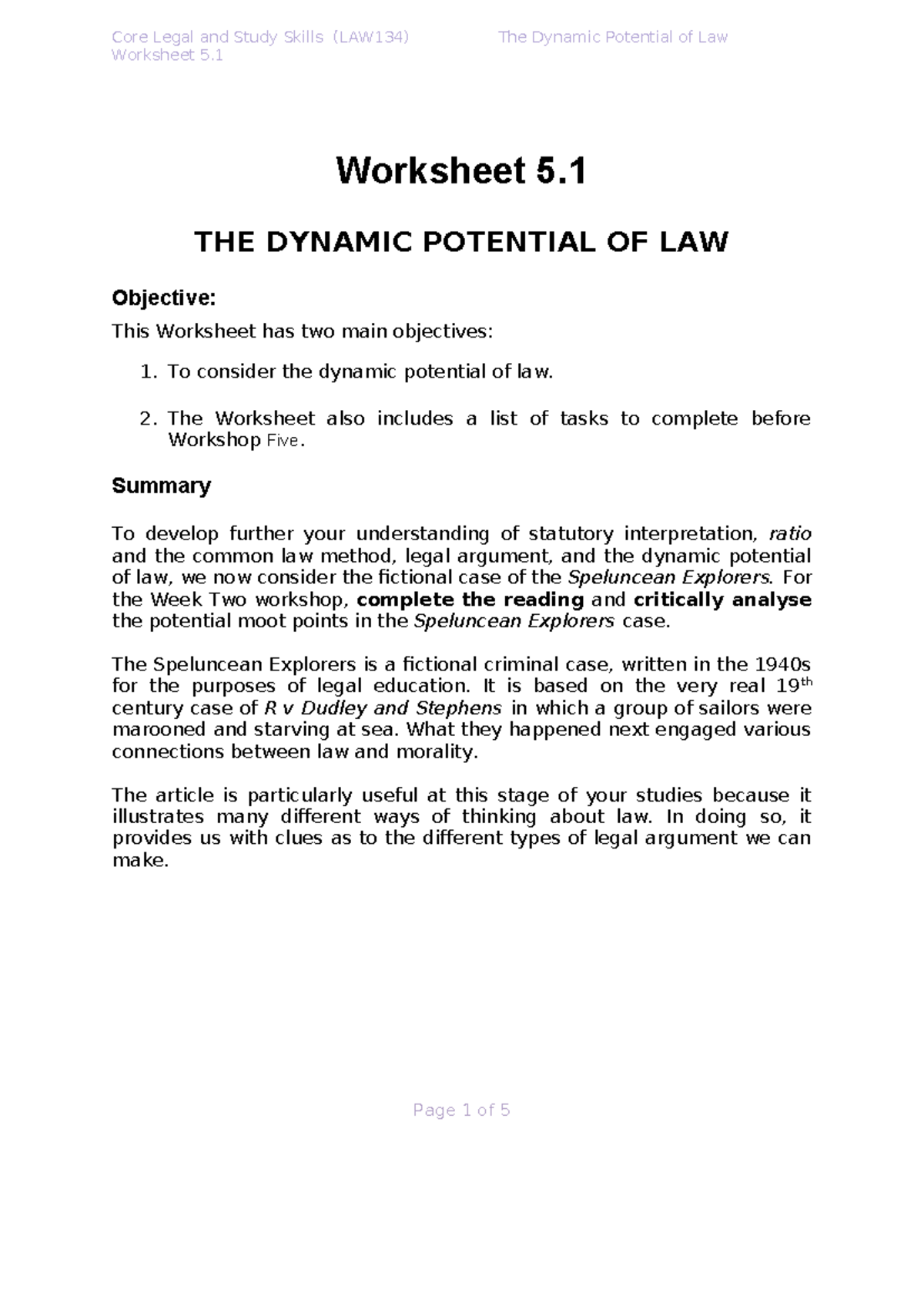 Worksheet 5.1 - Legal Argument and the Dynamic Potential of Law ...