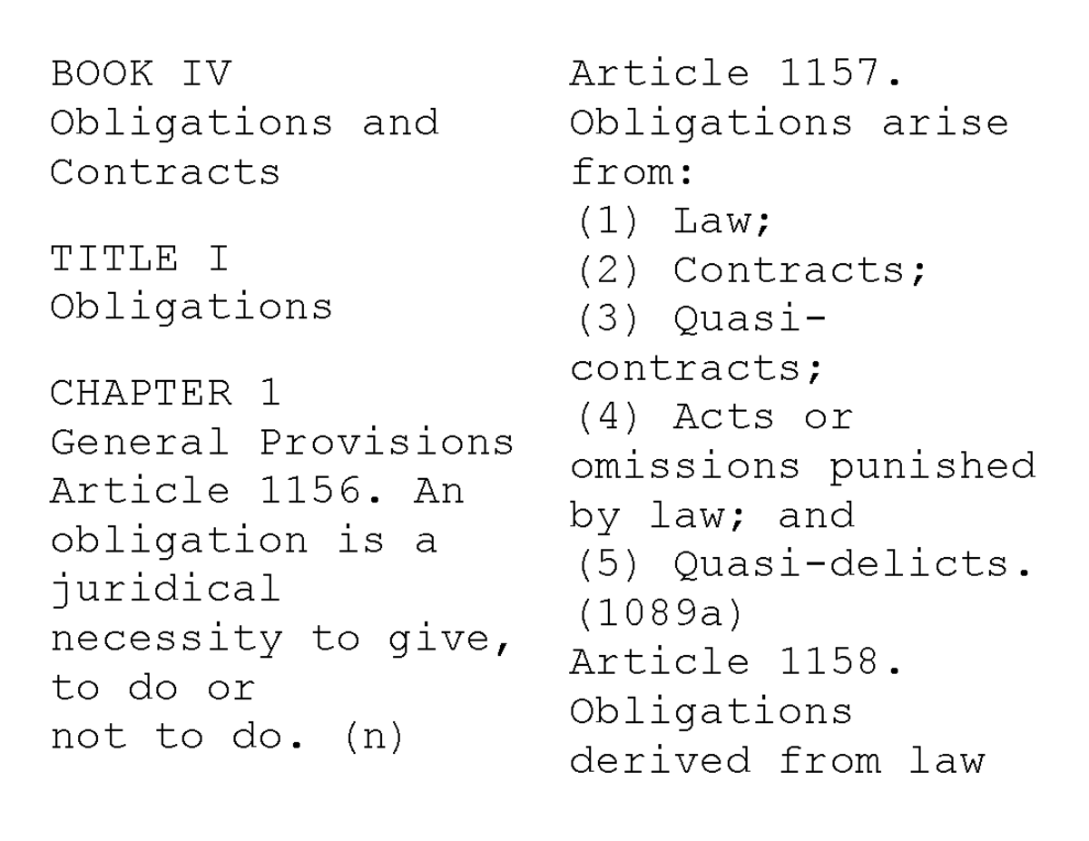 BLAW Articles - EFGGHVF - BOOK IV Obligations and Contracts TITLE I Obligations CHAPTER 1 ...