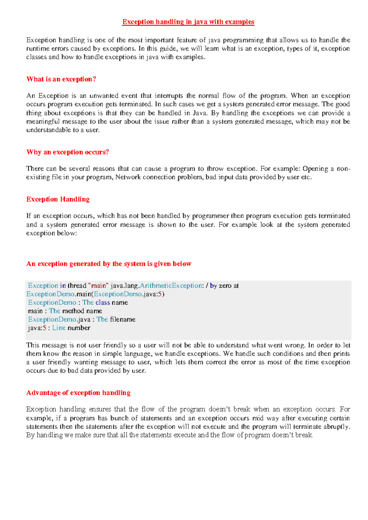 Exception handling - In this guide, we will learn what is an exception, types of it, exception ...