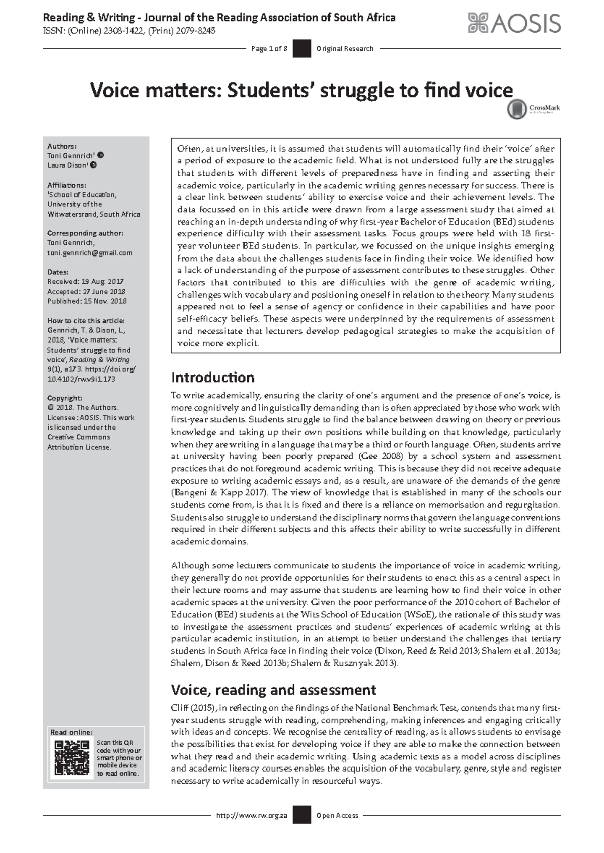 Students struggling to find academic voices - Reading & Writing ...