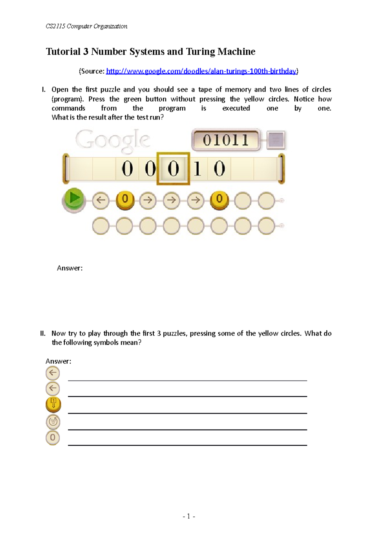 CS 2115 Tutorial 3 - Turing - CS2115 Computer Organization Tutorial 3 ...