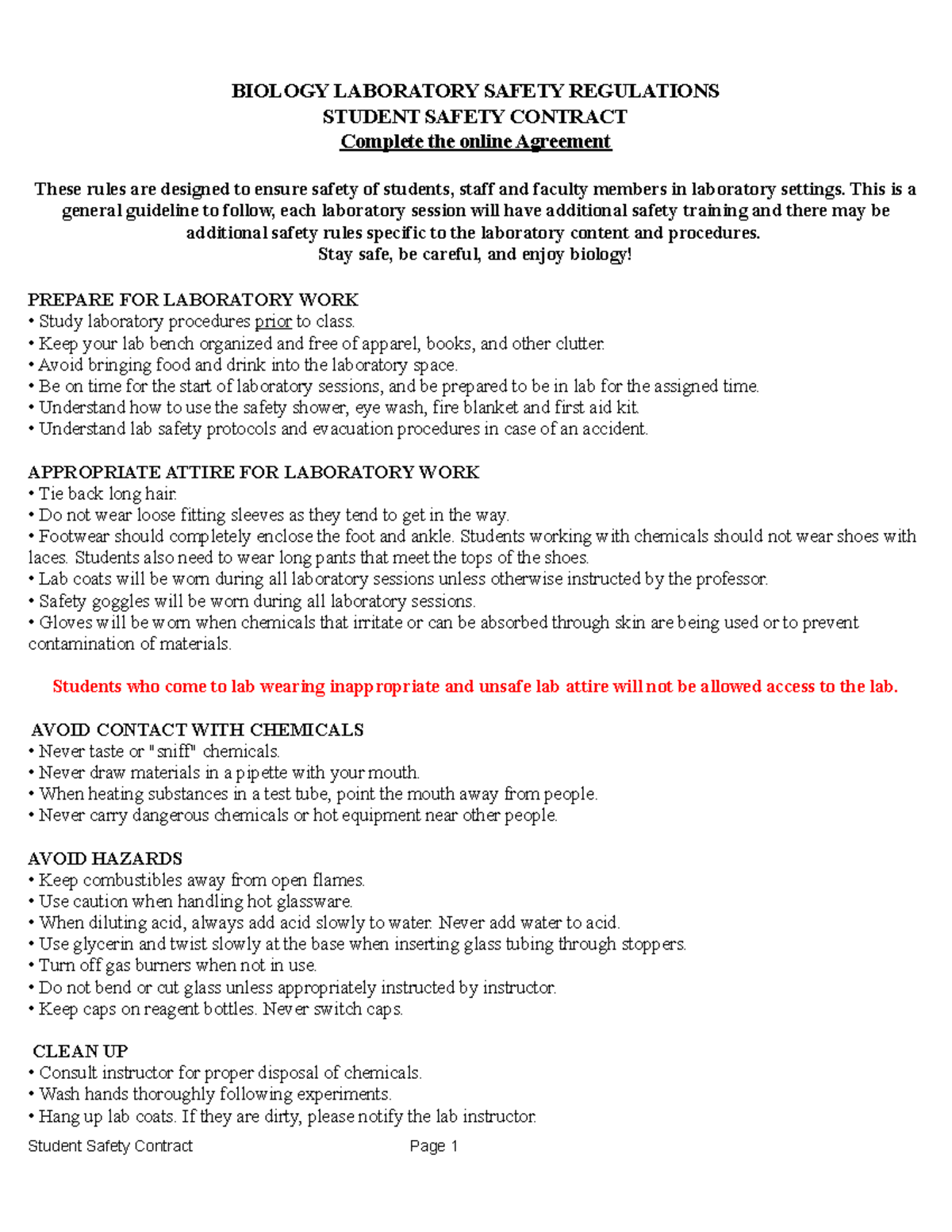 Bio Lab Safety Contract Electronic 2022 - BIOLOGY LABORATORY SAFETY ...