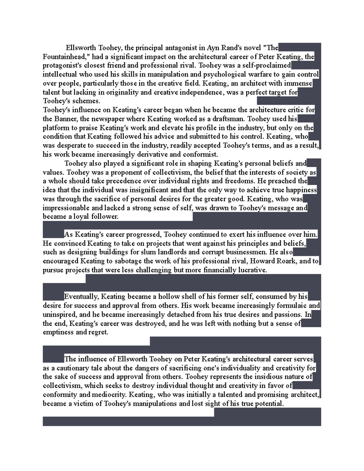 Untitled document (67) - Ellsworth Toohey, the principal antagonist in ...