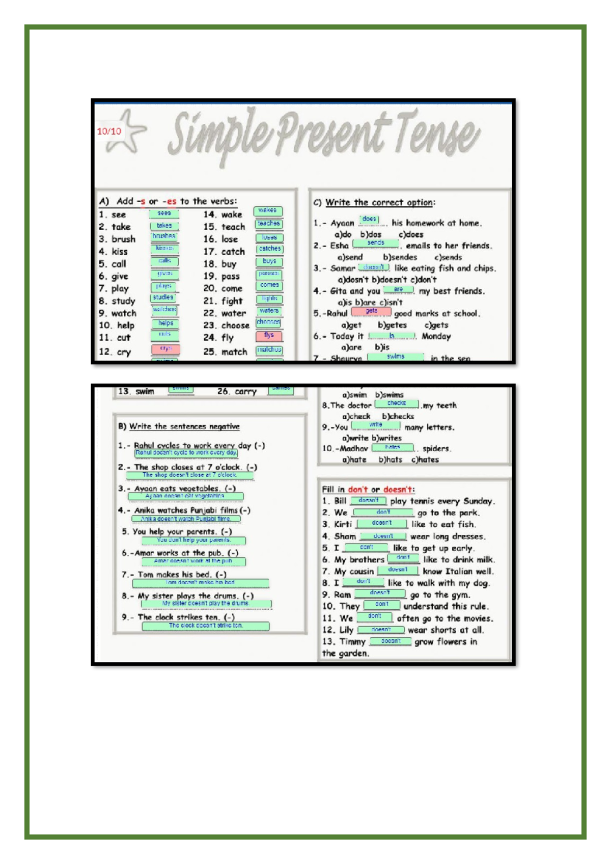 Activity 3 - PRACTICA DE INGLES BASICO 2 - Simple Present Tense A) Add ...