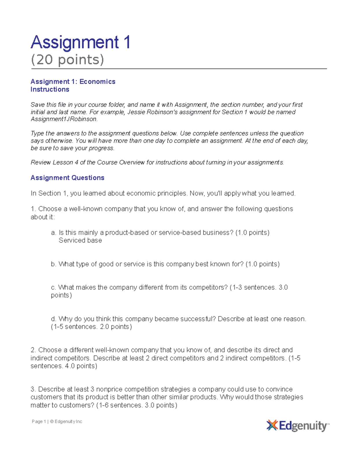Assignment 1 - EL5732 - its a lil hard do - Assignment 1 (20 points) Assignment 1: Economics ...