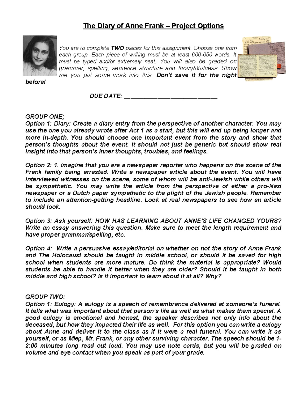 The Diary of Anne Frank final project - The Diary of Anne Frank ...