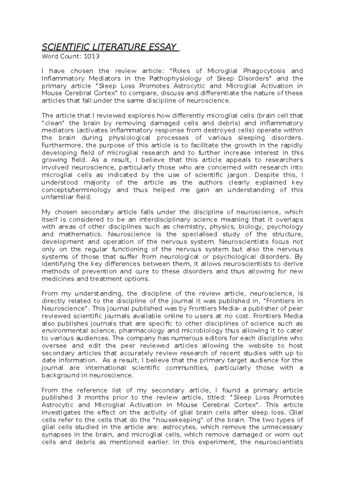 BABS1201 Scientific literature essay - SCIENTIFIC LITERATURE ESSAY Word ...