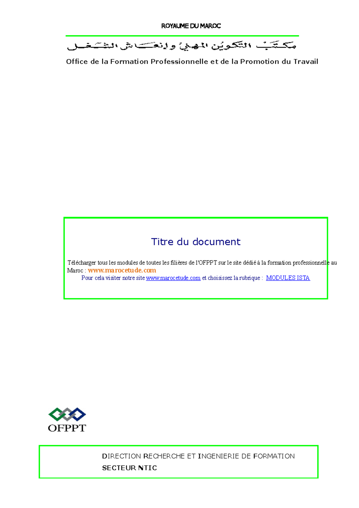 Examen des services web - ####### ROYAUME DU MAROC Office de la ...