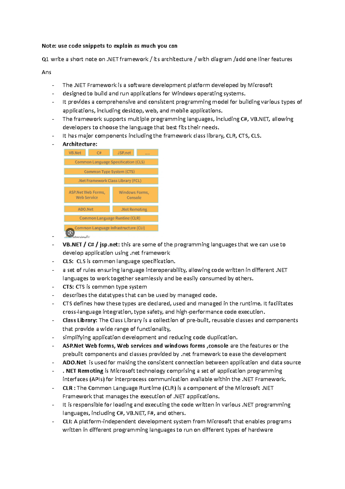 AWP questions with ans - notes - Note: use code snippets to explain as ...