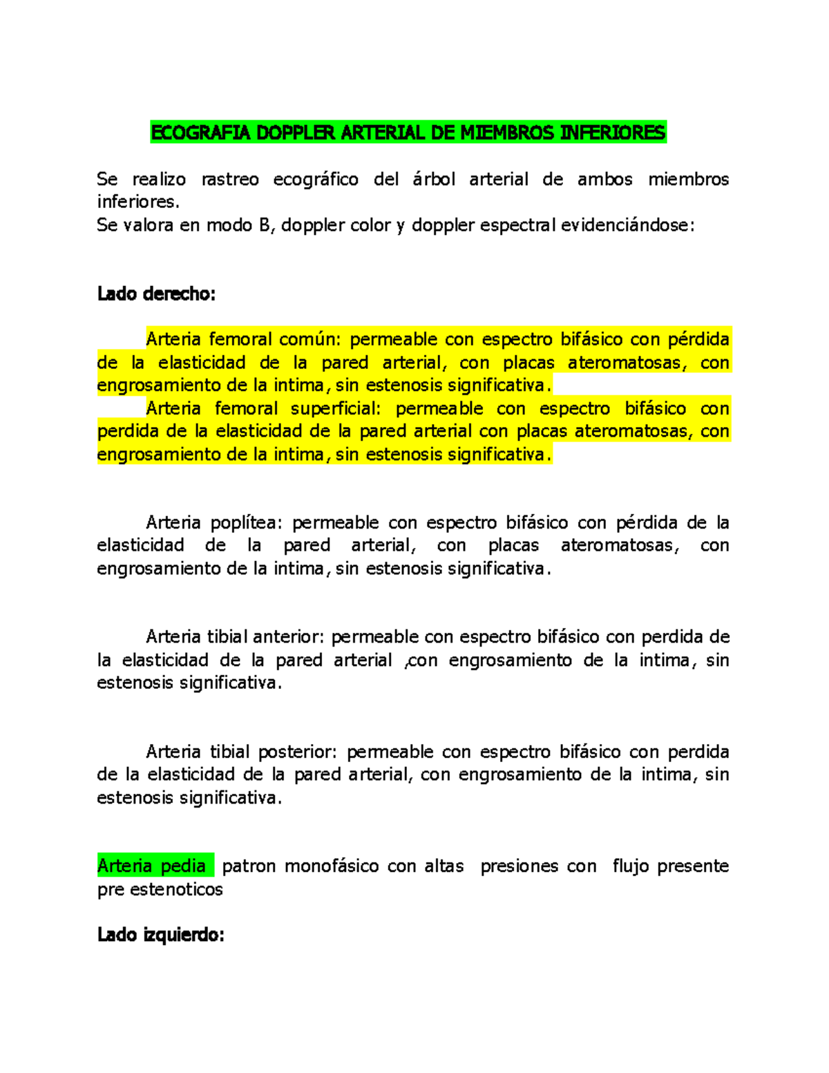 Doppler Arterial Alterado - ECOGRAFIA DOPPLER ARTERIAL DE MIEMBROS ...