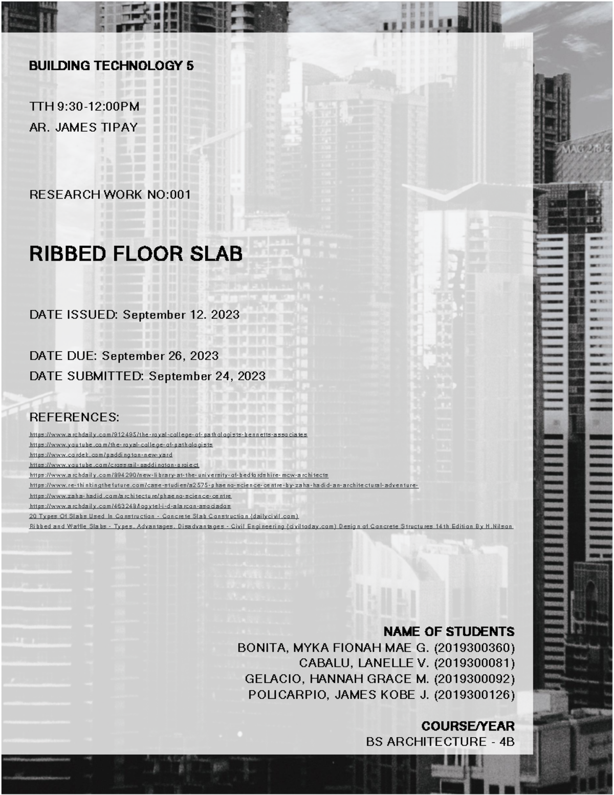 Ribbed Floor SLAB RSW - Presentation - 1 BUILDING TECHNOLOGY 5 TTH 9:30 ...