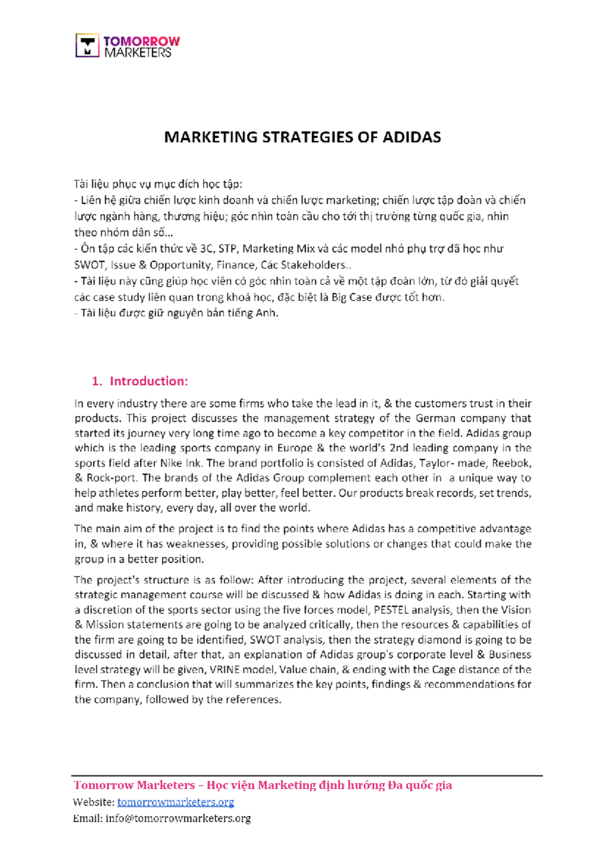 Adidas - A brief content about how addias do their marketing ...