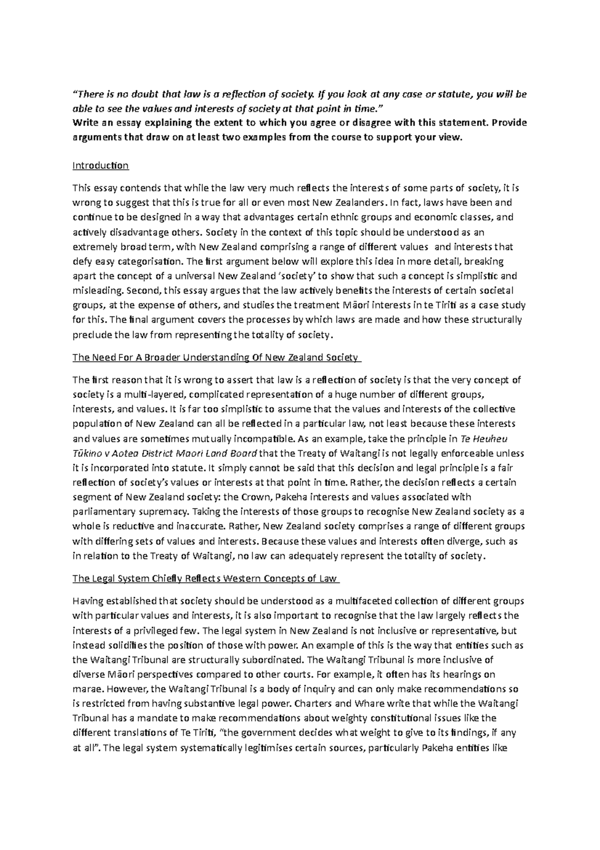 Annotated Exam Essay 2 - “There is no doubt that law is a reflection of ...
