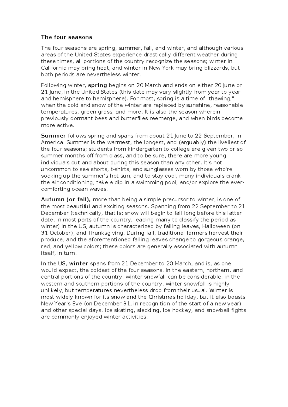 Ingles 1 - Ingls - The four seasons The four seasons are spring, summer ...