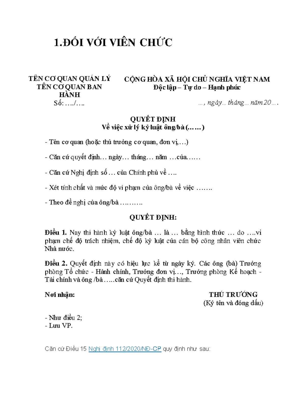Mau xu ly ky luat - Mau xu ly ky luat - 1. ĐỐI VỚI VIÊN CHỨC TÊN CƠ ...