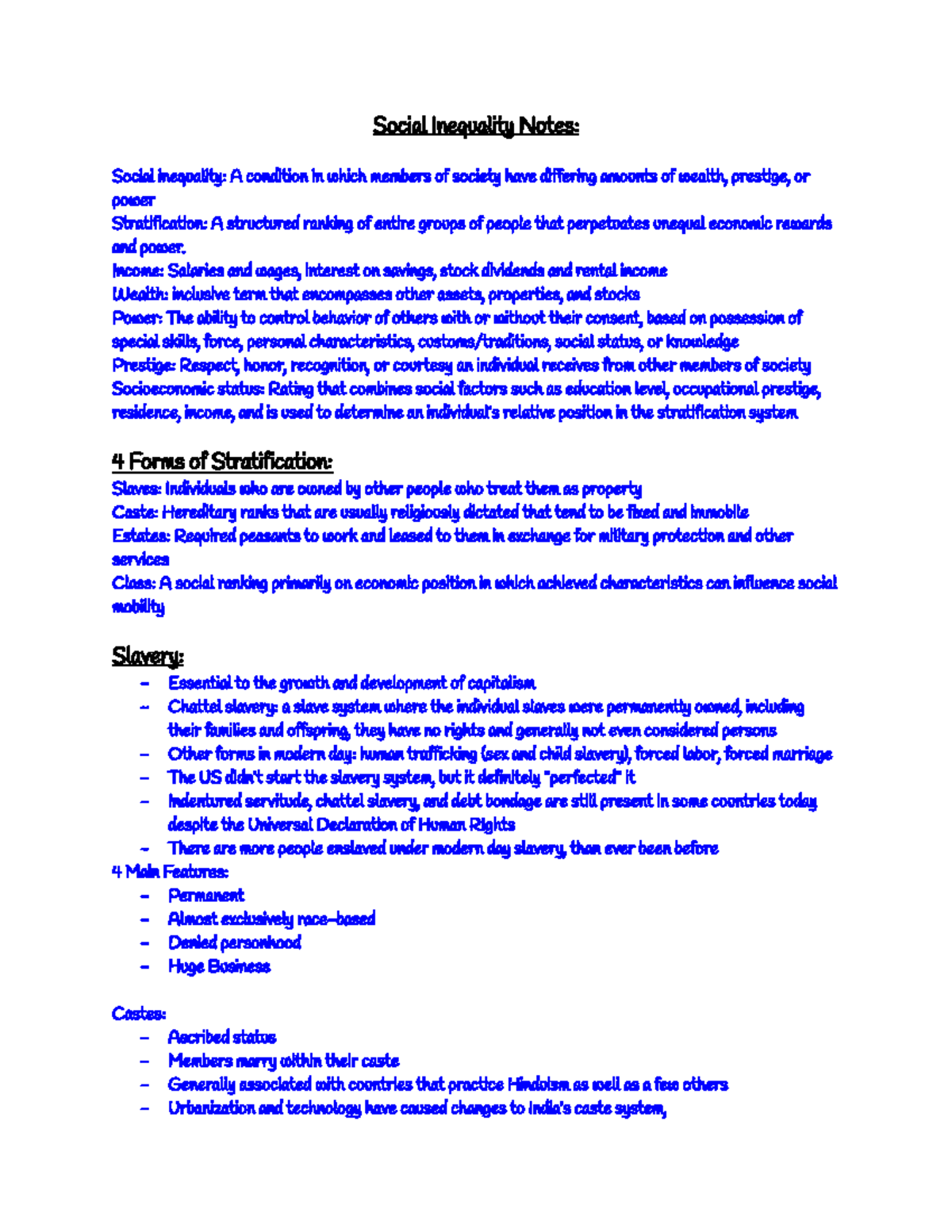 Social Inequality Notes - Social Inequality Notes: Social inequality: A ...