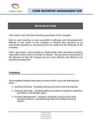 421953887 Store Inventory Management SOP - N INTRODUCTION This section ...