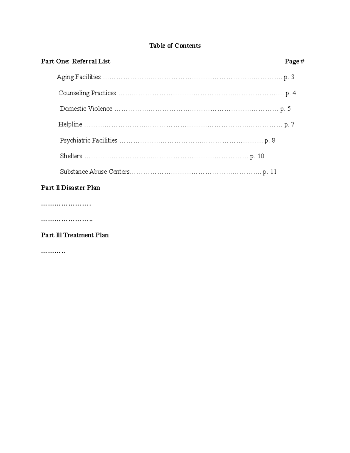 Disaster plan - paperwork - Table of Contents Part One: Referral List ...