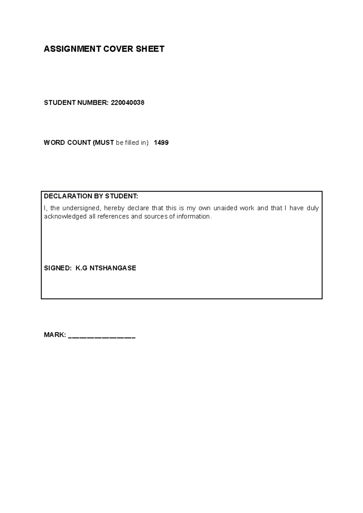 CASE Study Labour LAW - ASSIGNMENT COVER SHEET STUDENT NUMBER ...