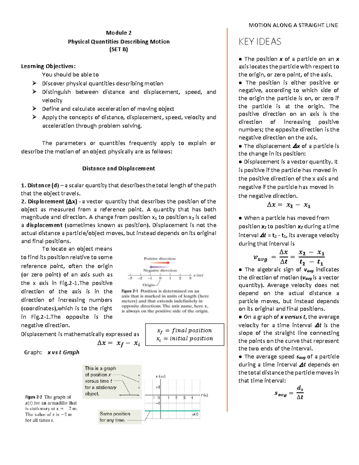 PHY03 Module 2 Set B- Physical Quantities Describing Motion - Module 2 ...
