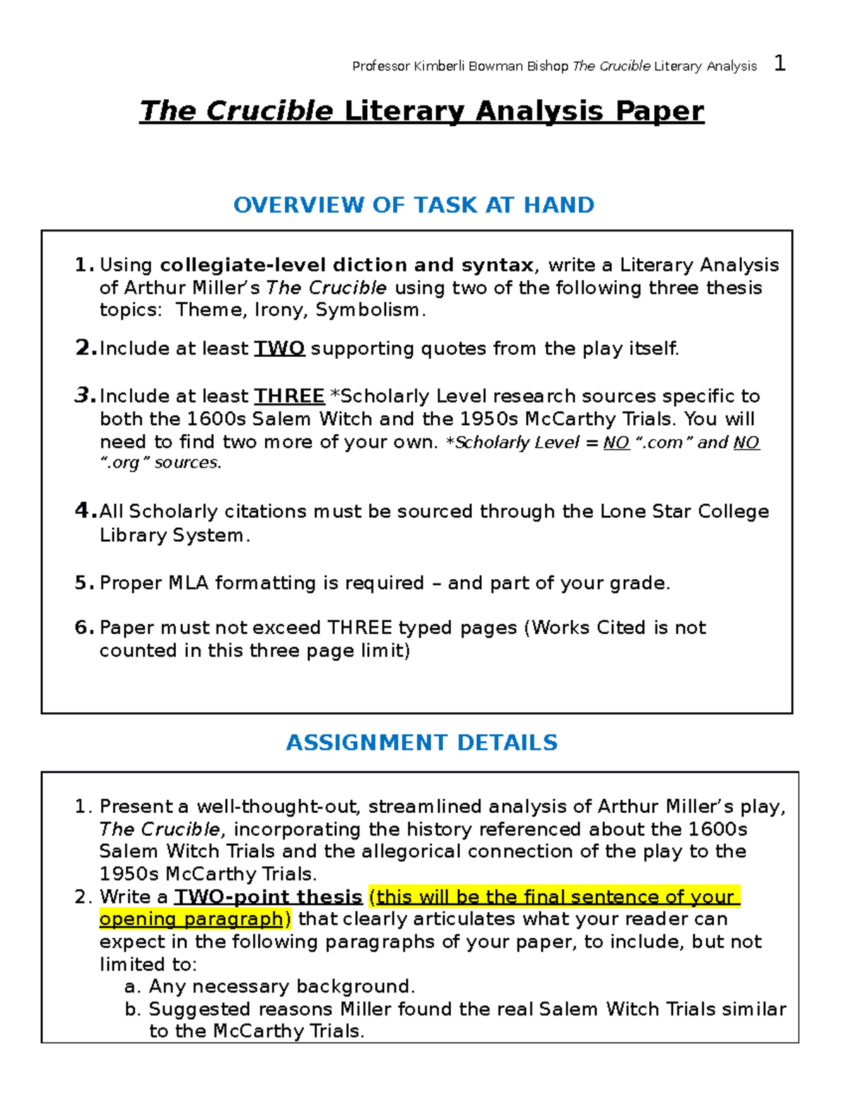 The Crucible Literary Analysis - 2 at least TWO supporting quotes from ...