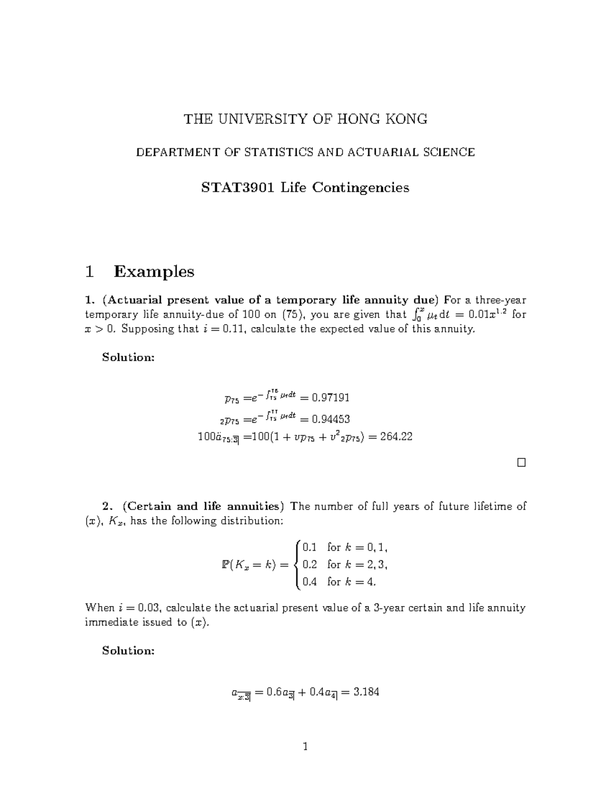STAT3901 Tutorial 8 Solution - THE UNIVERSITY OF HONG KONG DEPARTMENT OF STATISTICS AND ...