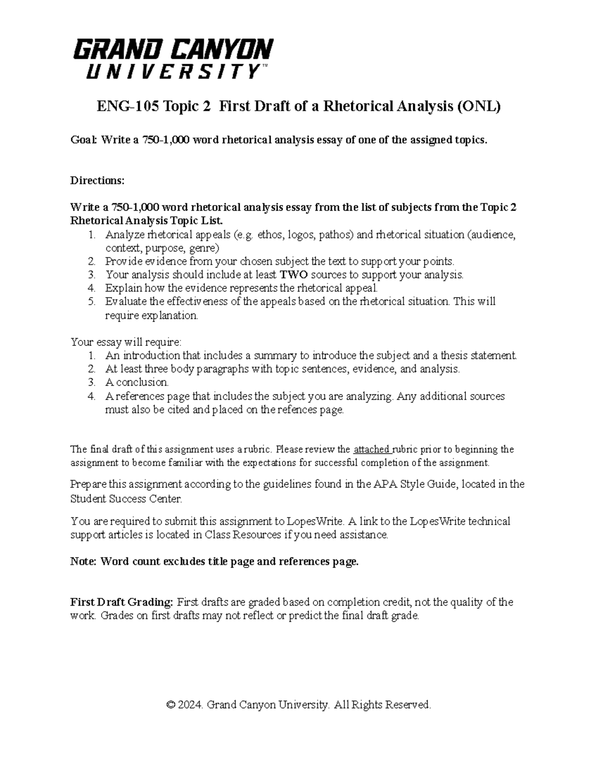 ENG-105ONL-T2 First Draft of a Rhetorical Analysis - ENG-105 Topic 2 ...