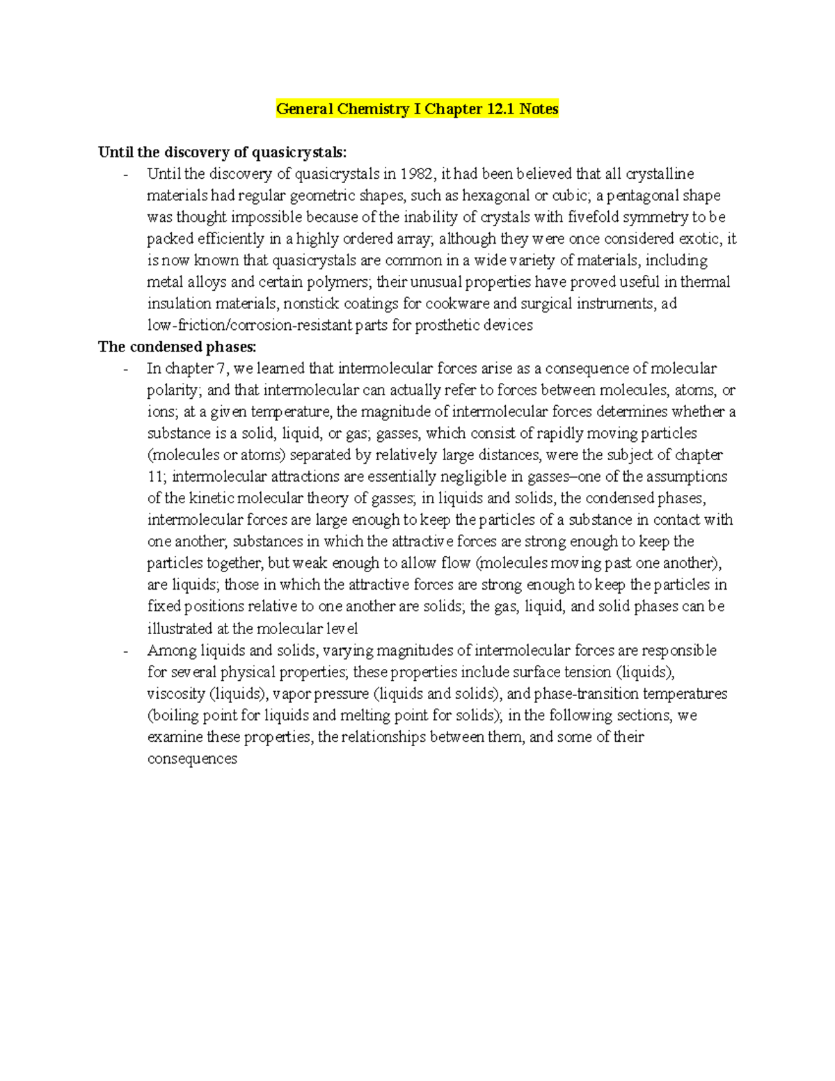 General Chemistry I Chapter 12.1 Notes - General Chemistry I Chapter 12 ...