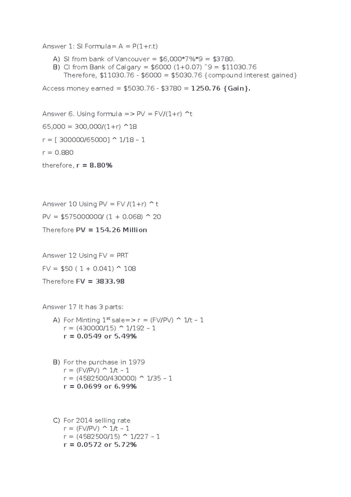 FNCE 623 week 2 - week 2 task - Answer 1: SI Formula= A = P(1+r) A) SI ...