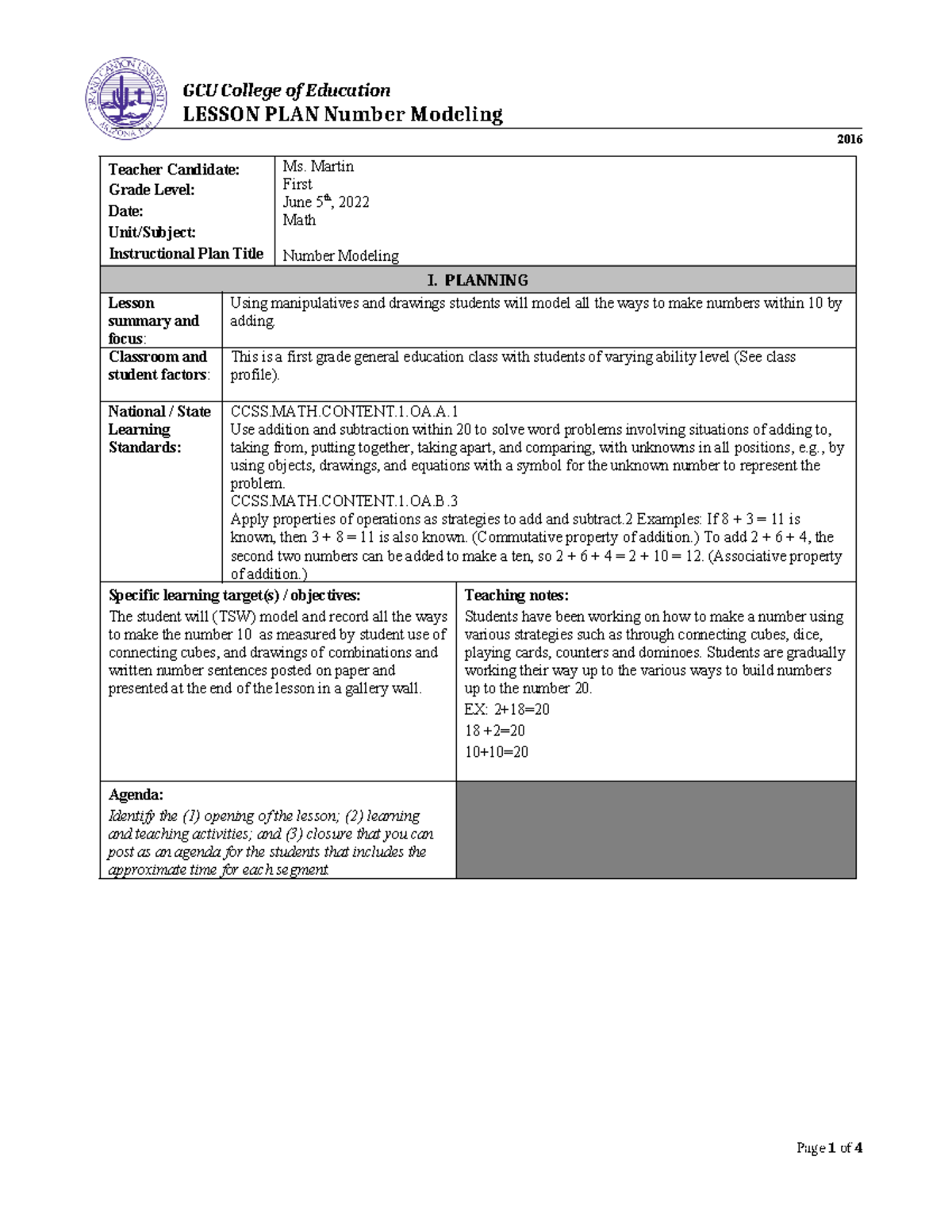 summaries for directing - GCU College of Education LESSON PLAN Number ...
