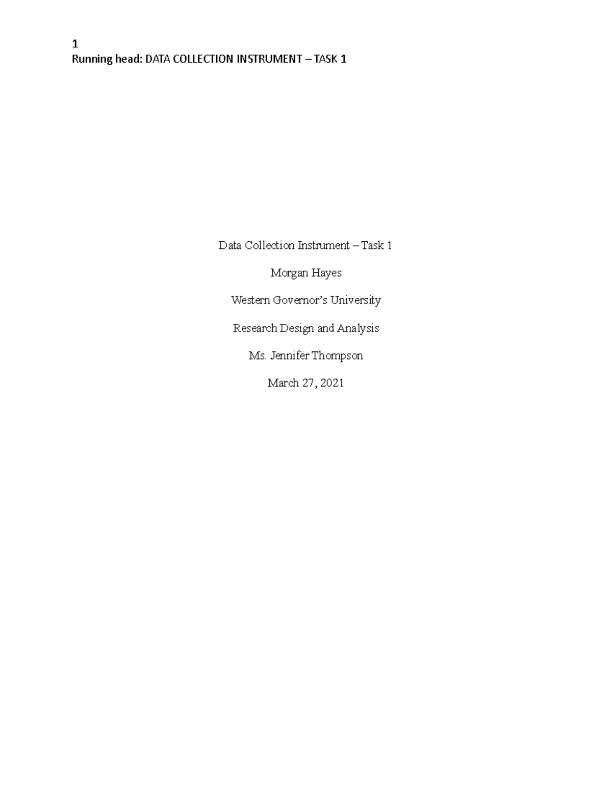 Hayes - c226 - Data Collection Instrument - c225 - WGU - Studocu