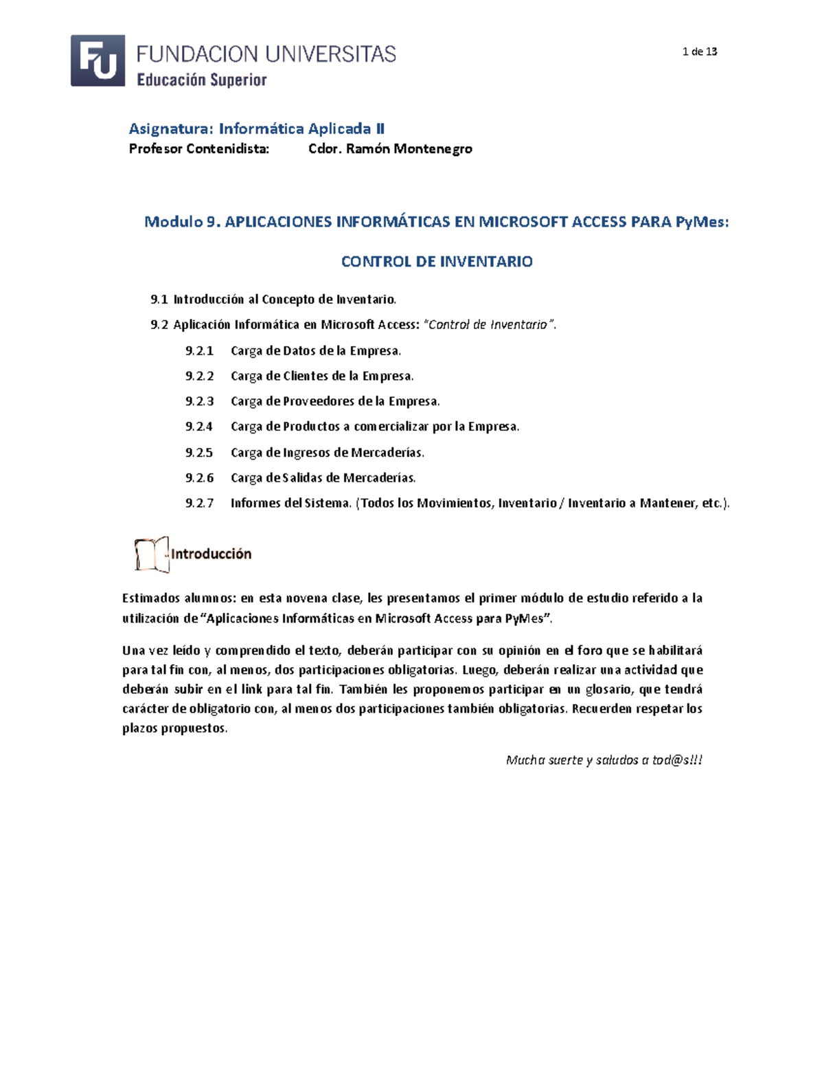 Informatica II- ADE- Actividad 9 - Asignatura: Informática Aplicada II ...