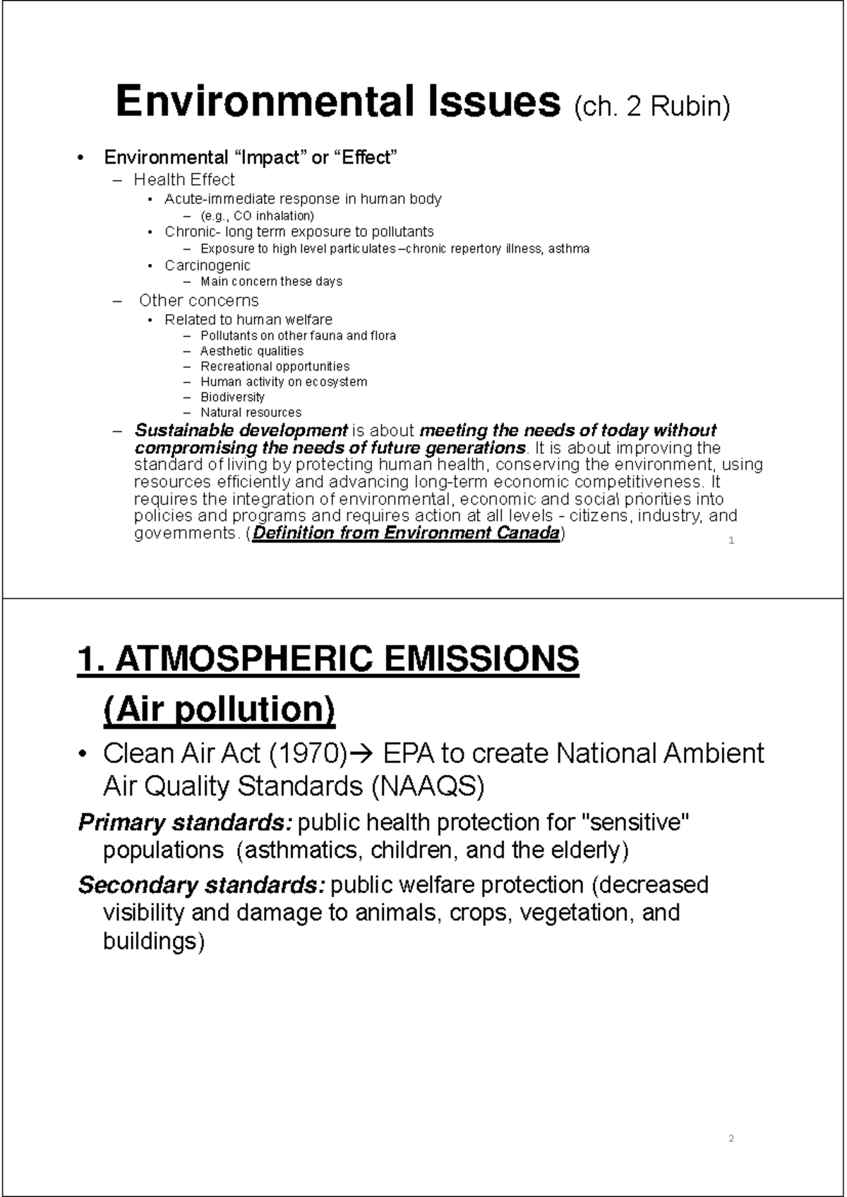 Lecture 2 - Environmental Issues - Environmental IssuesEnvironmental ...