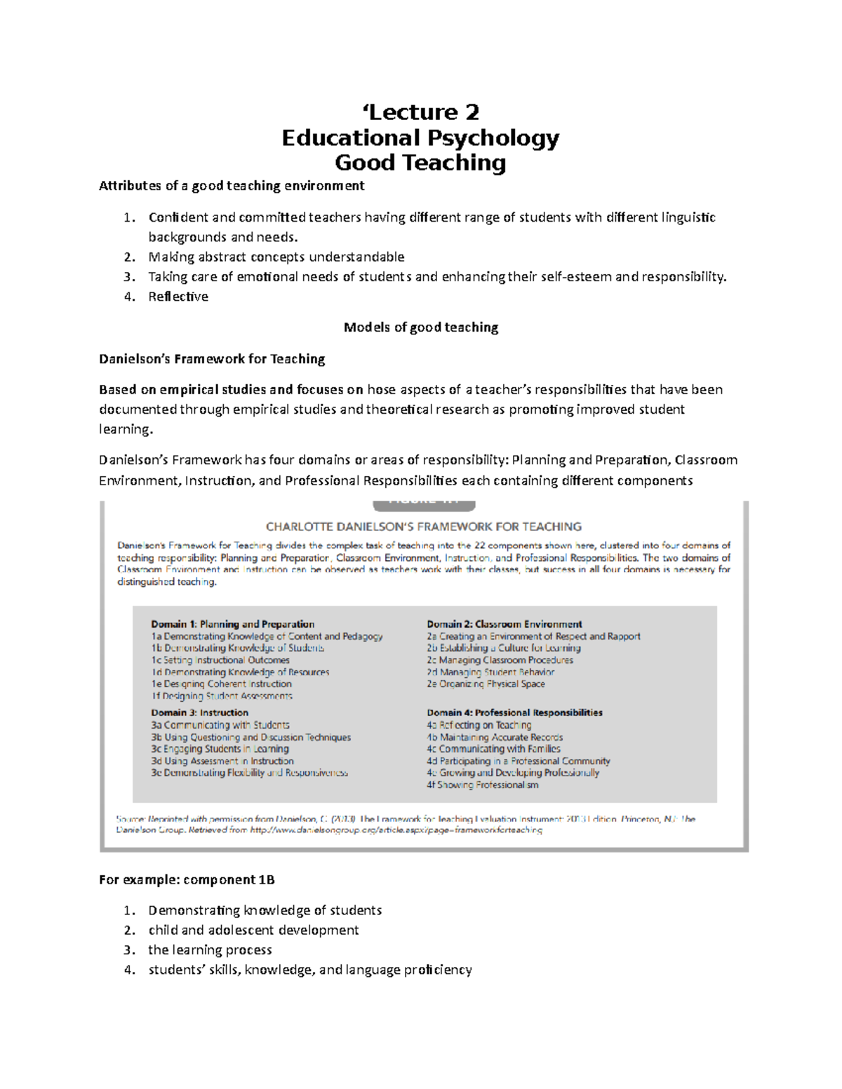 Lecture 2 Good Teaching - ‘Lecture 2 Educational Psychology Good ...