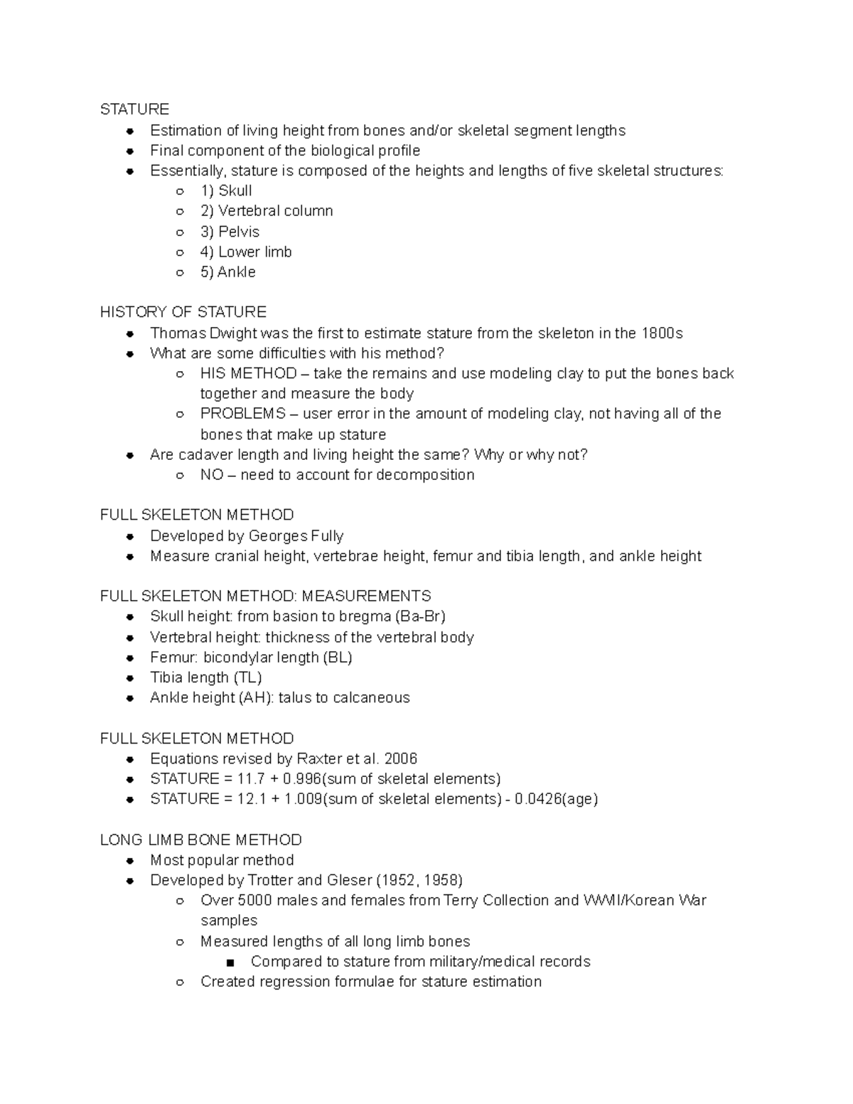 Stature Estimation - Dr. Dew - STATURE Estimation of living height from ...