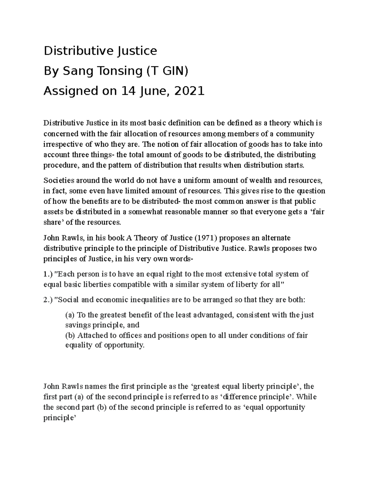 Distributive Justice 14 June 2021 (same day) - Distributive Justice By ...