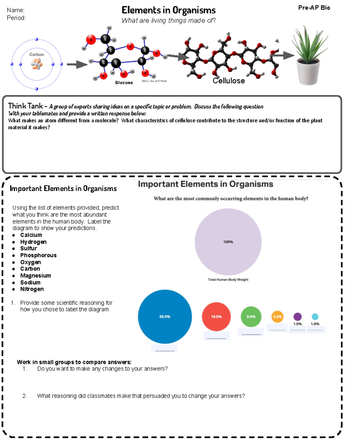 Elements in Organisms Student Handout - BIO 120 - Towson - Studocu