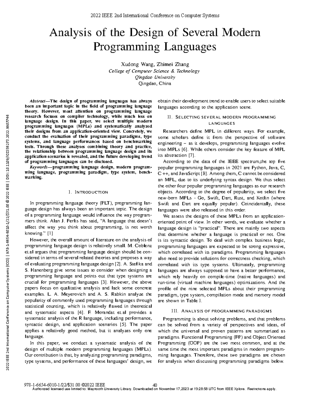 Analysis of the Design of Several Modern Programming Languages - Analysis of the Design of ...