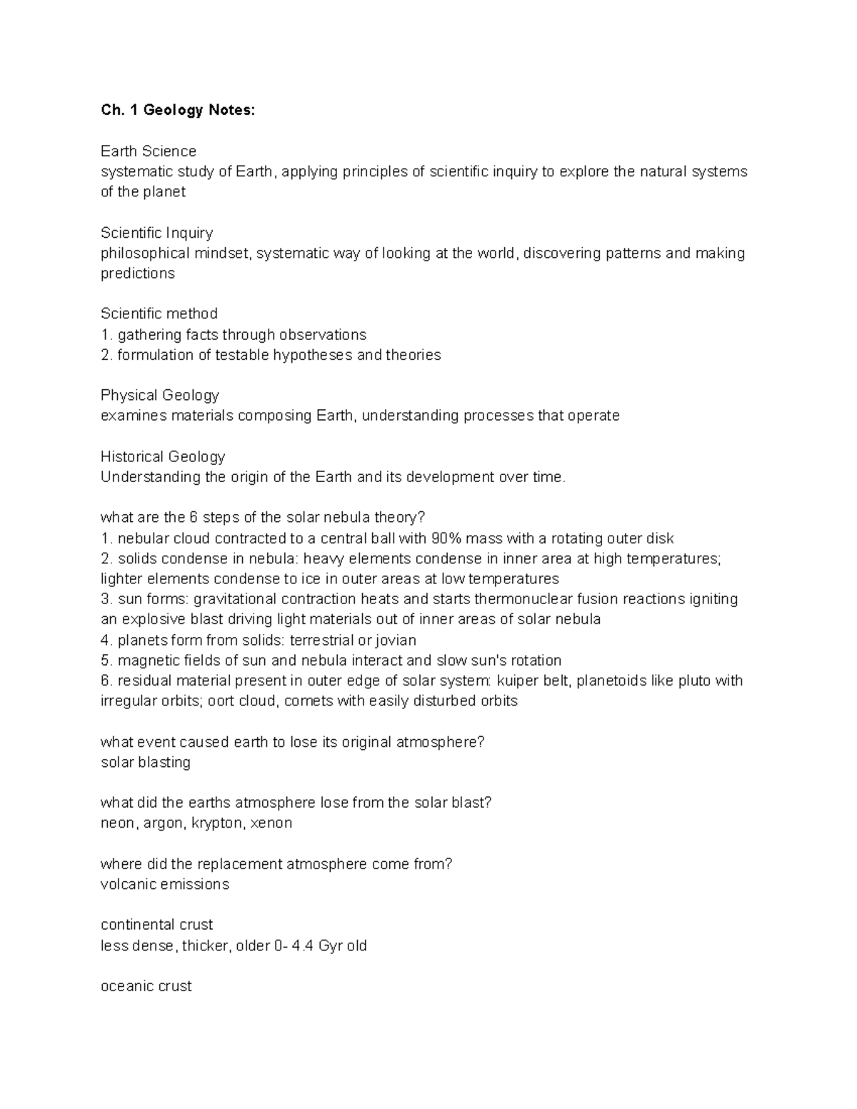 Ch1 Geology Notes - Ch. 1 Geology Notes: Earth Science systematic study ...