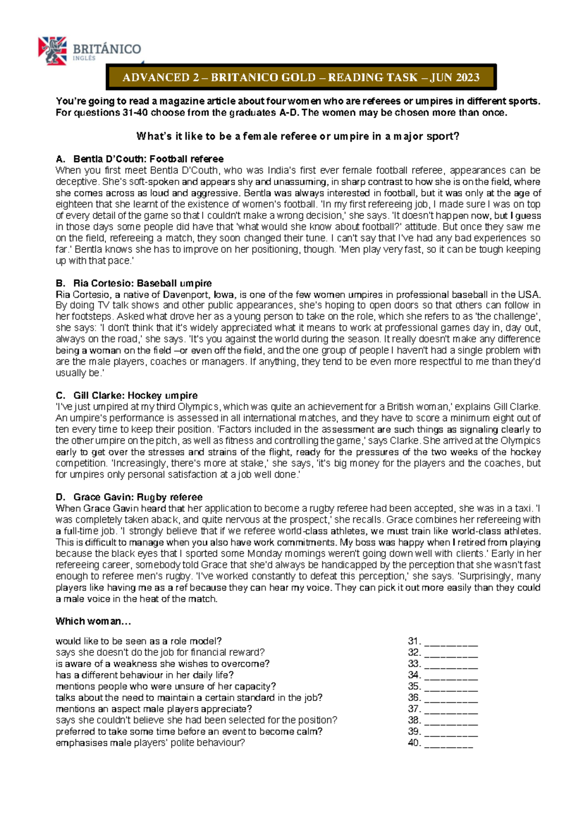 AD2 Reading TASK June 2023 - You’re going to read a magazine article ...