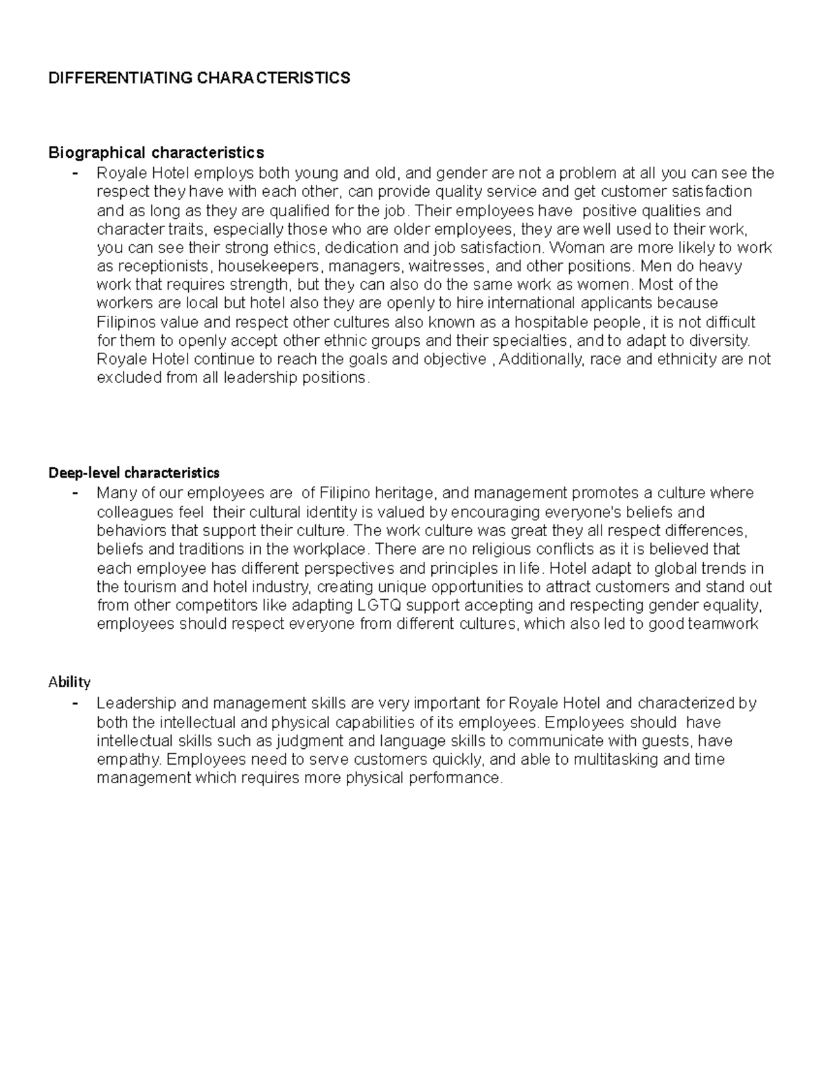 Differentiating Characteristics - DIFFERENTIATING CHARACTERISTICS ...