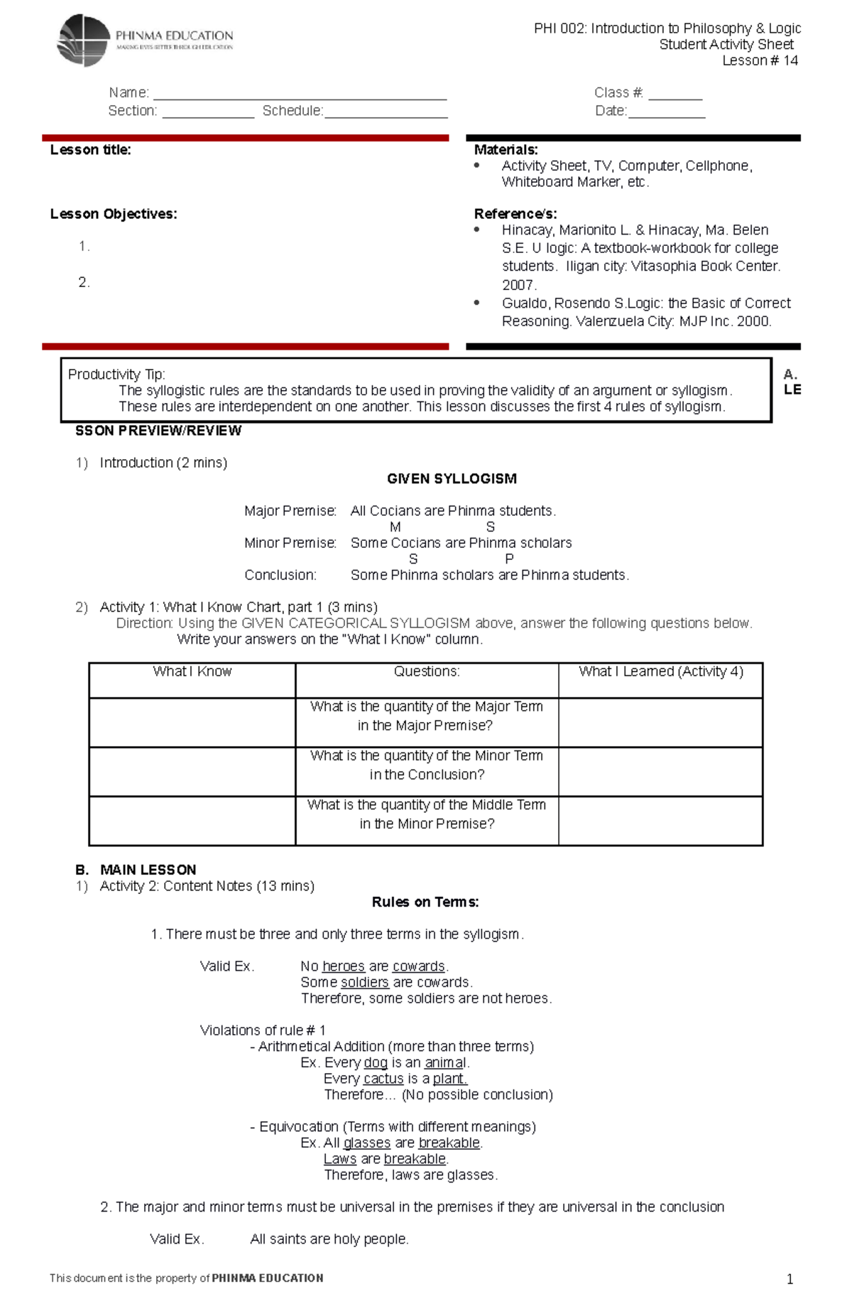 Lesson 14 Logic SAS - This will serve as guide to students who are ...