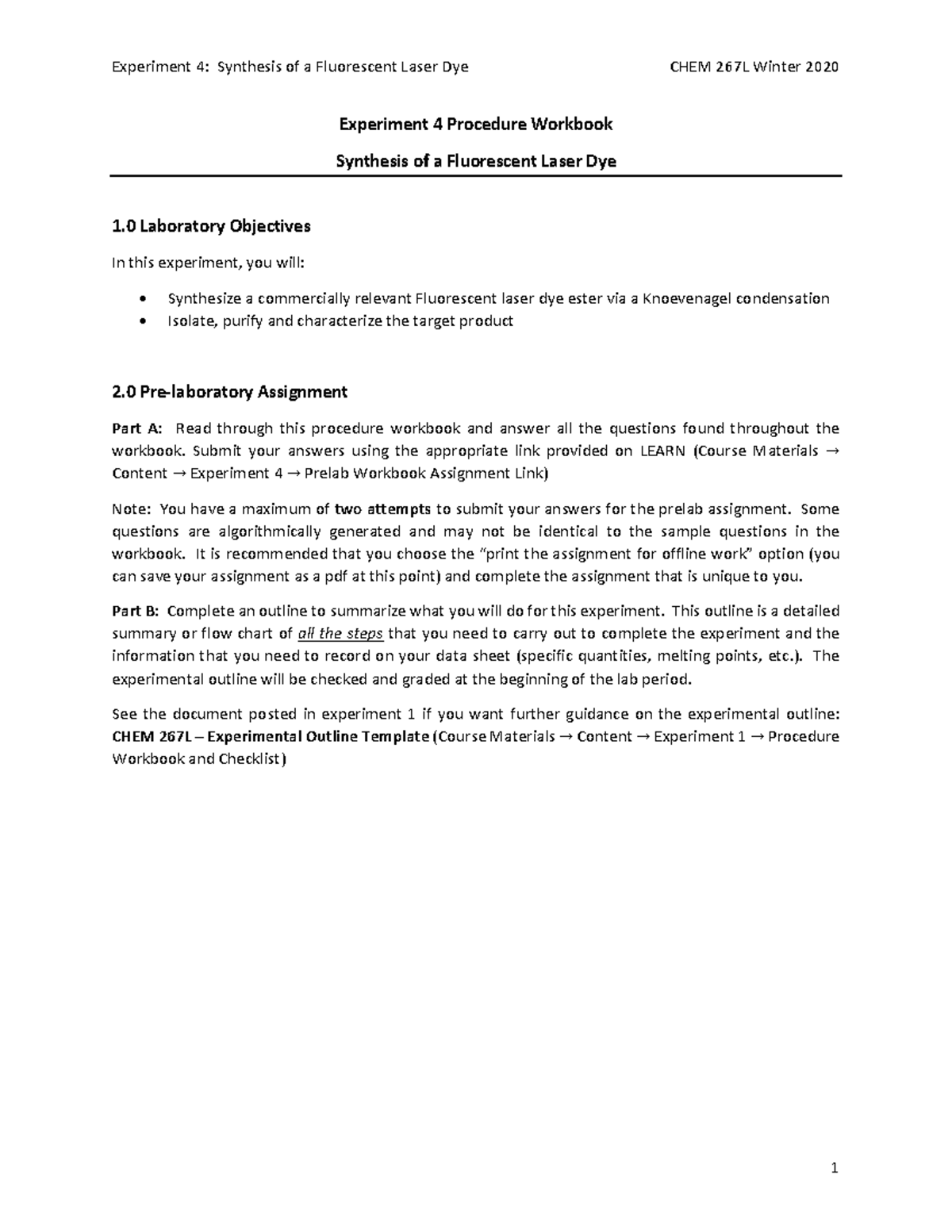 Experiment 4 Procedure Workbook 267l W20 Warning Tt Undefined Function 32 Experiment 4