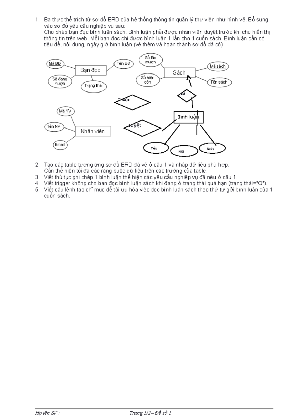 Bai Tap DBI202-1 - Bai Tap DBI202-1 - Ba thực thể trích từ sơ đồ ERD ...