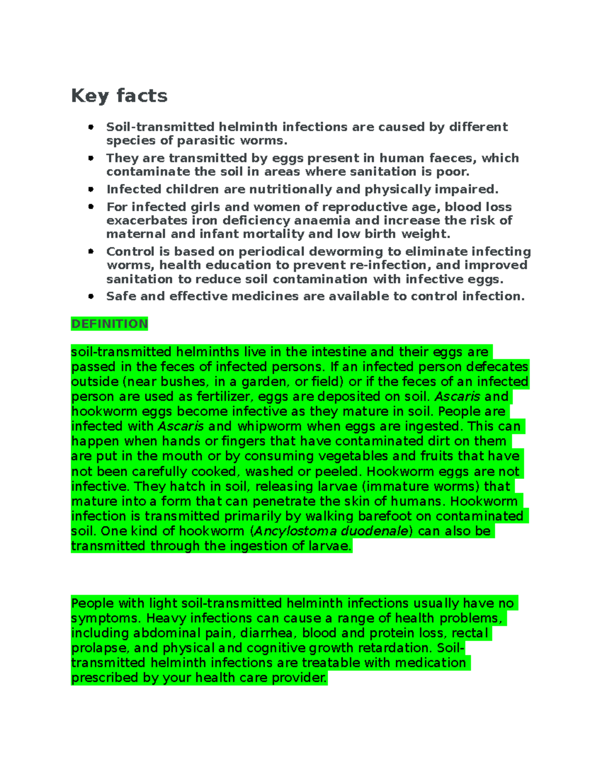 CHN RLE Report - review and focus - Key facts Soil-transmitted helminth ...