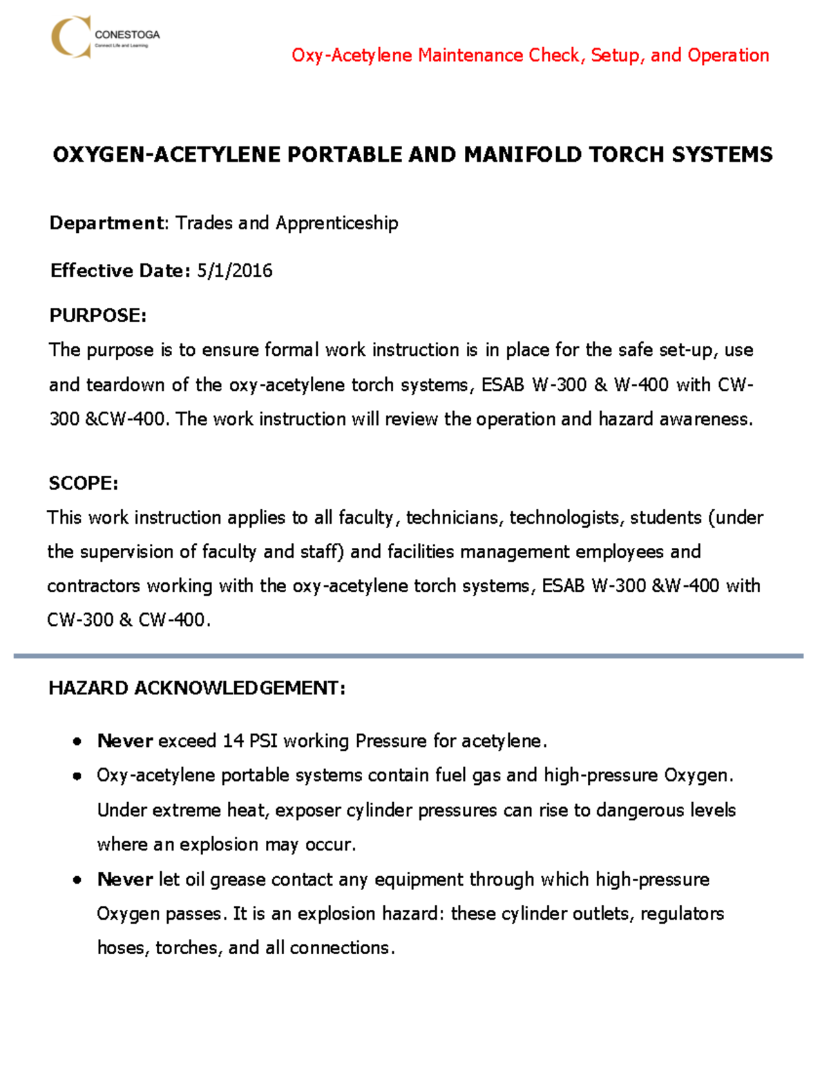 PDF W22 Oxy Acetylene Maintenance Check Setup and Operation - OXYGEN ...
