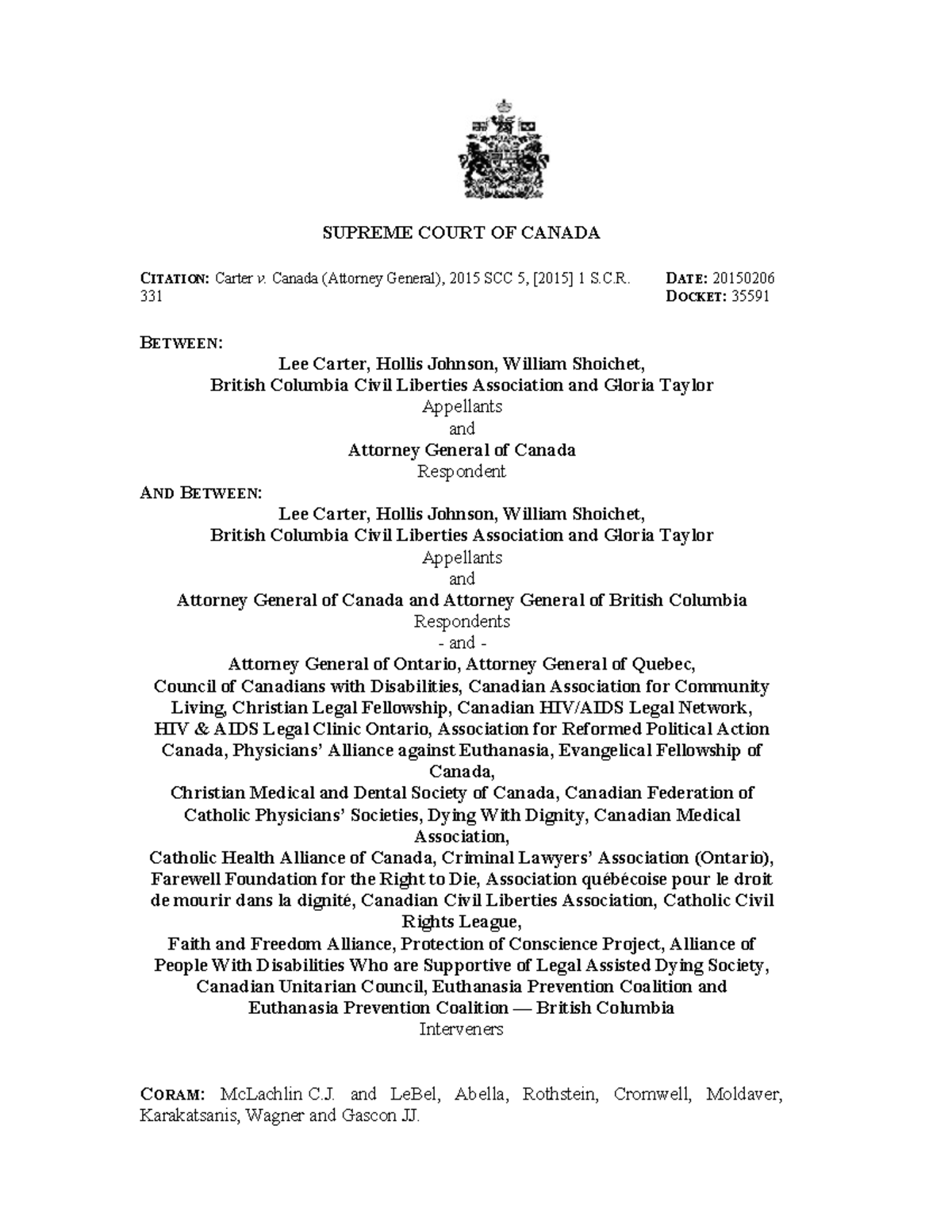 Carter-en - Carter - SUPREME COURT OF CANADA CITATION: Carter v. Canada ...
