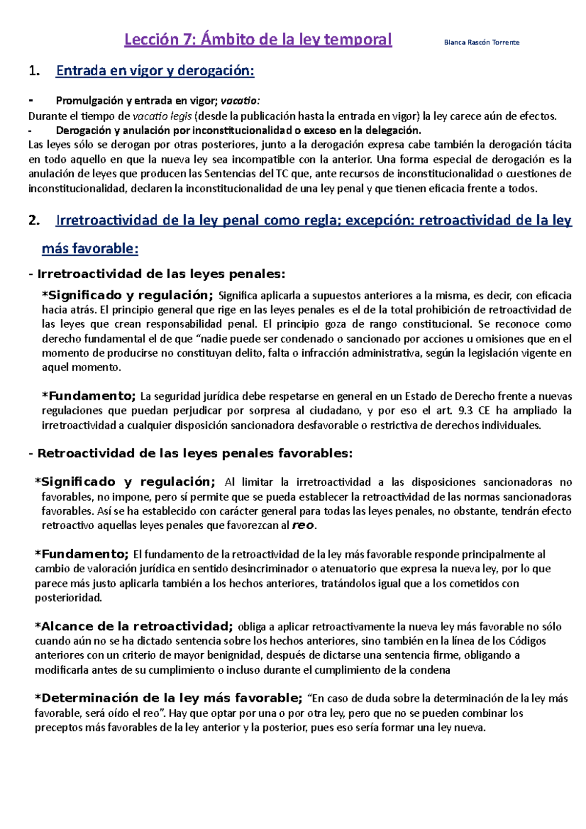 Leccion 7 - Ámbito temporal de la ley penal - Lección 7: Ámbito de la ...